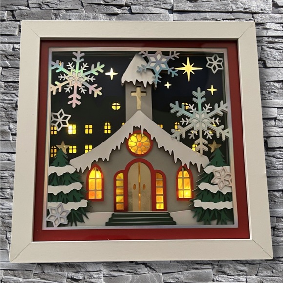 Hand Crafted | Art | 3d Winter Church Lighted Shadow Box | Poshmark
